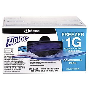 Ziploc 94604 Double-Zipper Freezer Bags, 1gal, 2.7mil, Clear w/Label Panel (Case of 250)