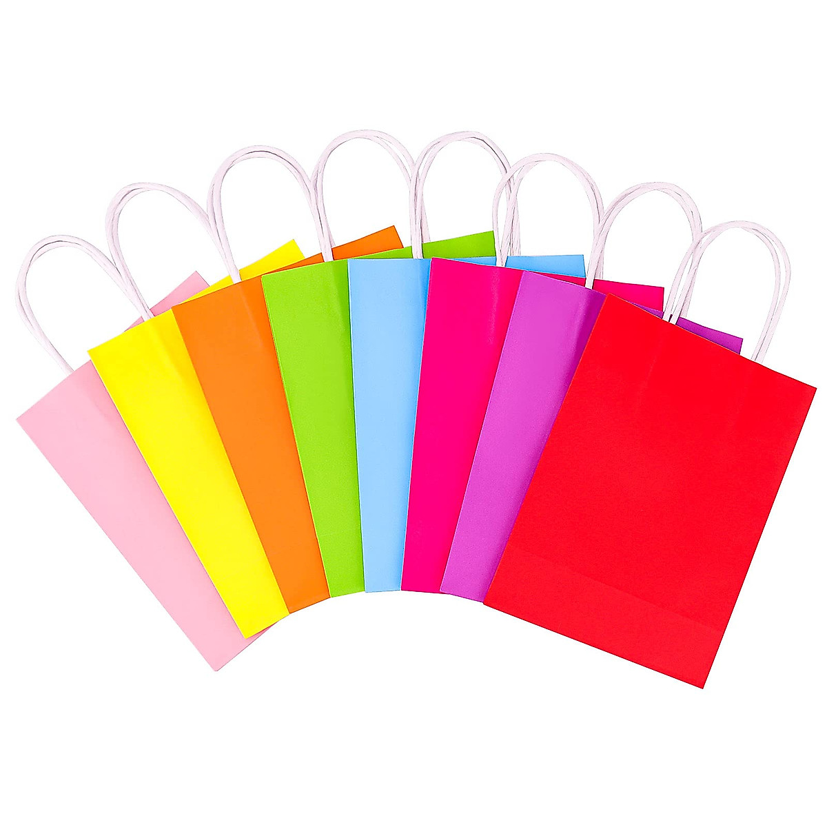 48 Pieces Gift Bags Bulk, 8 Colors Kraft Paper Party Favor Bags with Handle, Rainbow Goodie bags for Birthday, Gift, Wedding, Baby Shower, and Celebrations, Medium 8 * 4.75 * 10"