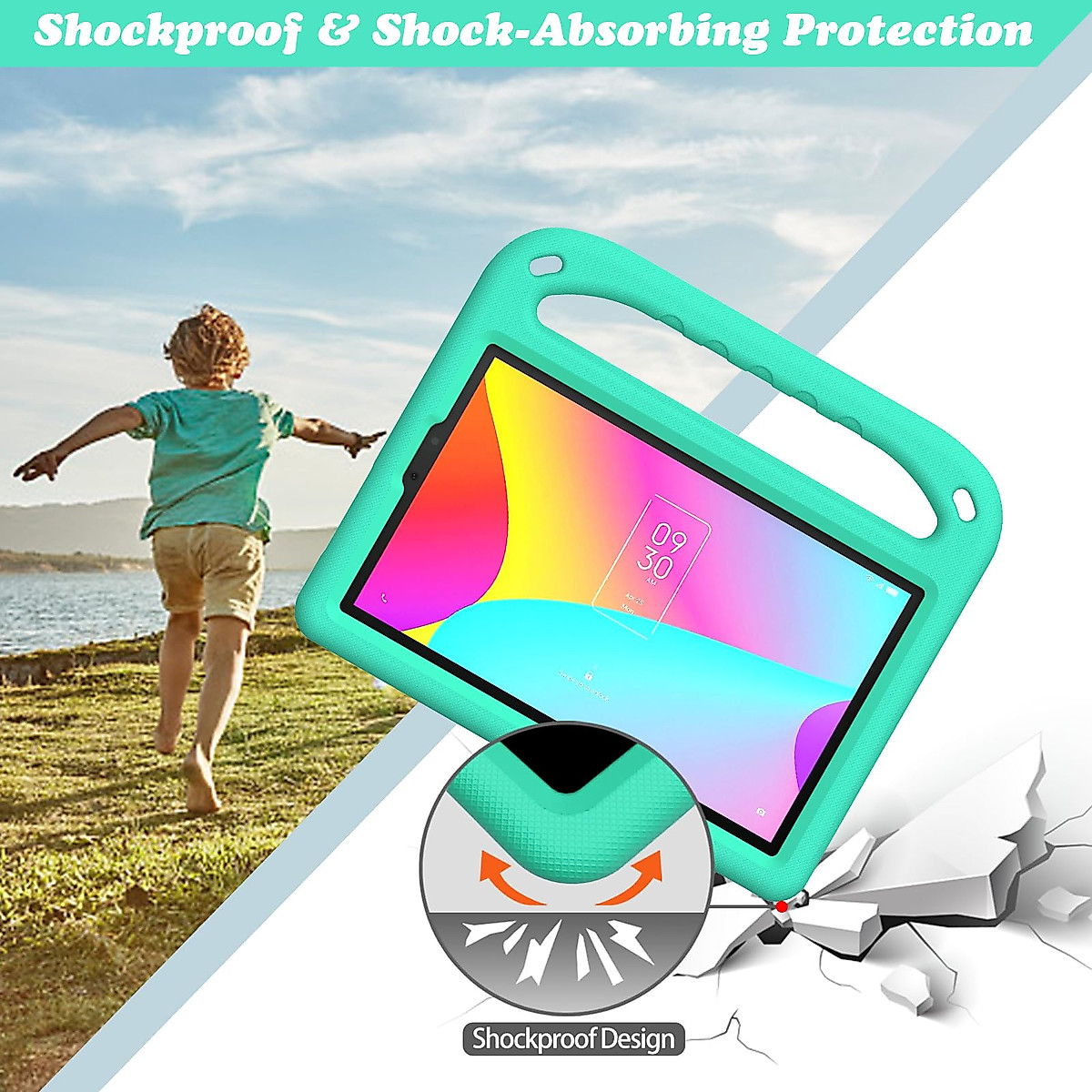 GOZOPO Kids Case for TCL Tab 8 LE 2023 Tablet, Lightweight Shockproof Handle Stand Cover for TCL Tab 8 LE (9137W) / TCL Tab 8 WiFi (9132X) (Glacier)