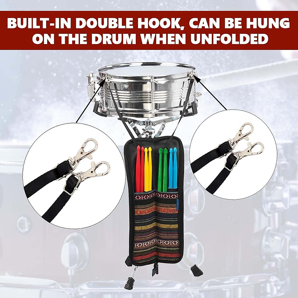 Drum Stick Bag, Portable Drumstick Case Hanging Bag Drumstick Bag with Handle for Drum Set Mallet and Percussion Sticks