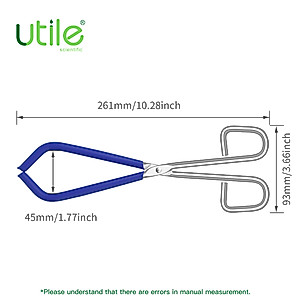 Utile Lab Beaker Tongs, Made of Mild Steel, with Chrome Plated Surface and Blue PVC Overmolding Cover, Laboratory Clamps for 50ML-2000ML Beakers, 4030.0903.1