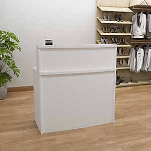 UGOS Mono White Modern Reception Desk w/Transaction Counter | Laminate Desktop | Multifunctional Standing Front Desk for Home, Office, Salon, Spas, and Lobby (40 inch)