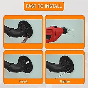 OKYMRO 8Feet Industrial Pipe Stair Handrail，Staircase handrail for Outdoor and Indoor Stairs Loft Porch HandRail ，Bathtub Grab Bars Handrails, (Rustic/Matte Black),Easy for Installation，Modern Look