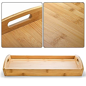 Peohud 4 Pack Bamboo Serving Trays with Handles, Rectangular Kitchen Food Tray for Eating, Dinner trays for Eating on Couch, Wood Serving Platter for Breakfast, Tea, Bar, Restaurant, Party or Bed