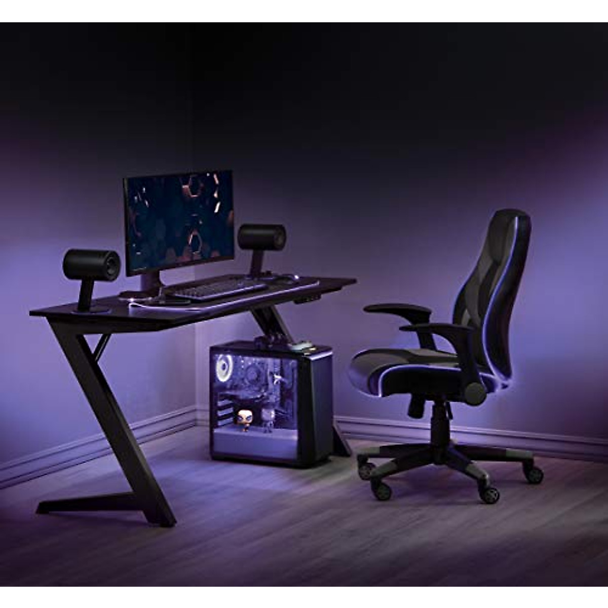 OSP Home Furnishings Beta Battlestation Gaming Desk with Bluetooth RGB LED Lights, Matte Black