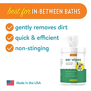 Ear Wipes for Dogs and Pets | 160 Count Convenient Ear Cleaning Wipes | Non-Stinging, Gentle Wipes to Remove Dirt and Build-Up | Promotes Clean and Healthy Ears