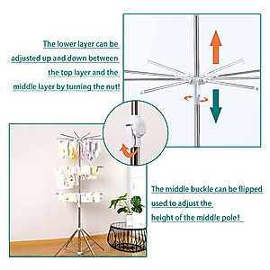 Hershii 3 Tiers Clothes Drying Rack Collapsible Indoor Outdoor Garment Airer Stand Folding Laundry Hanger Organizer Space Saving with Towels Bars and Clothespins, 43.3-66.92inches High