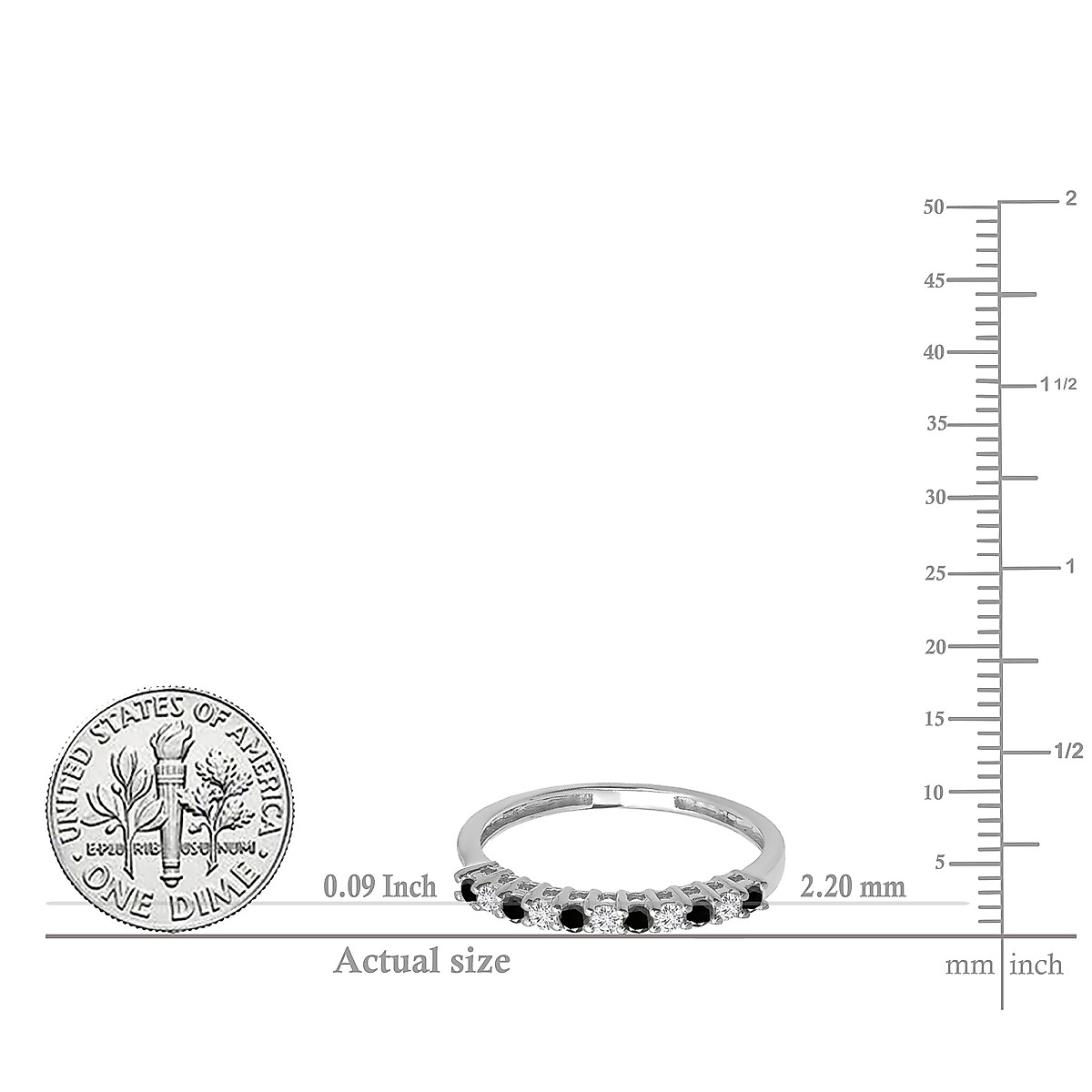 Dazzlingrock Collection Alternate Round Black Diamond & White Diamond Stackable Wedding Band for Women in 10K White Gold Size 7