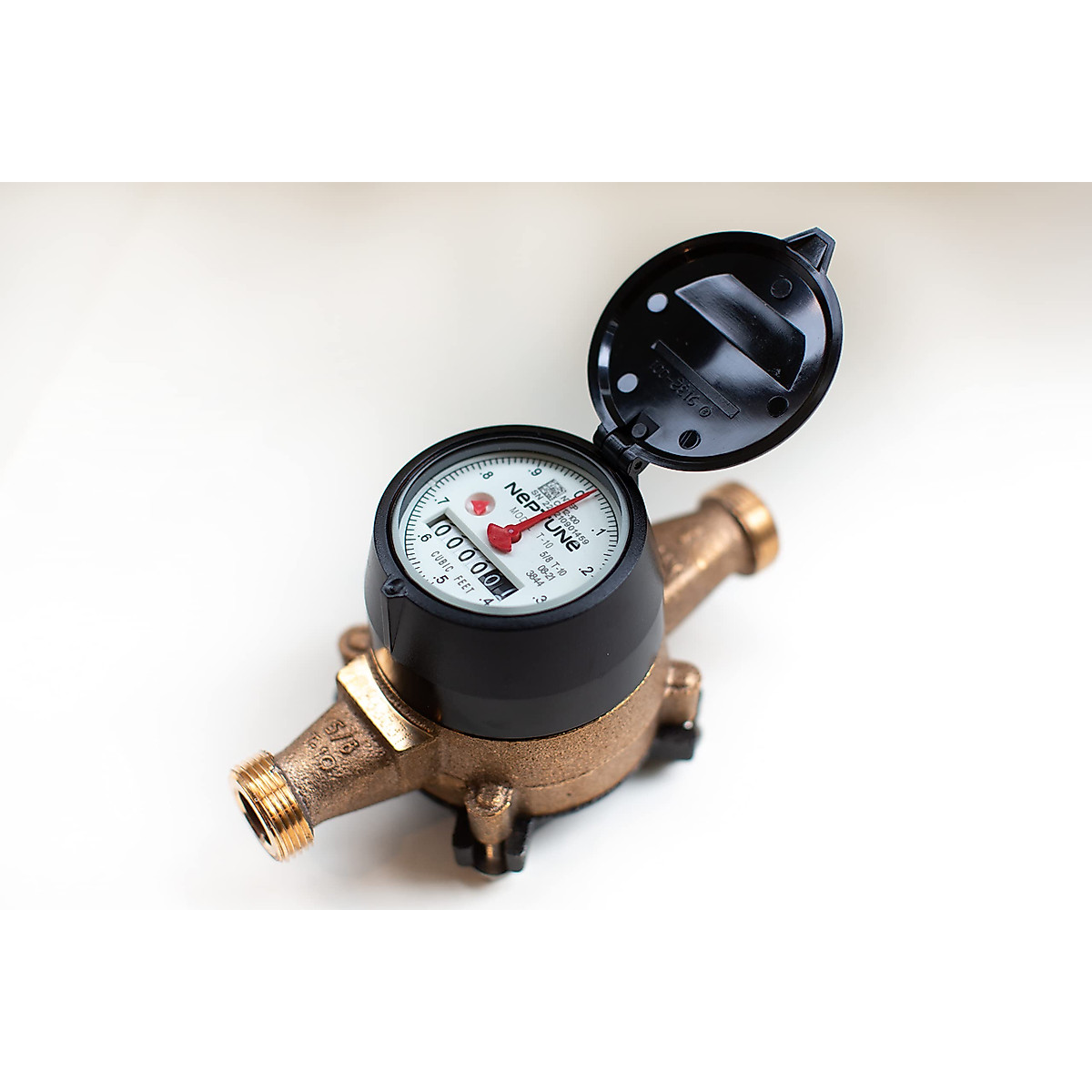 Neptune T-10 3/4" (5/8" x 3/4") Direct Read Bronze Meter with Couplings - Measuring in Cubic Feet