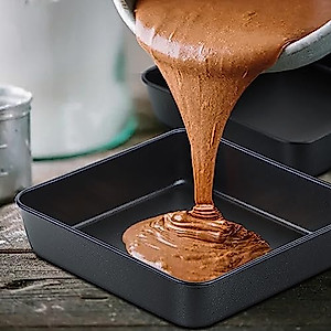 E-far 8x8 Inch Square Baking Pan with Lid Set, Nonstick Square Cake Pans Metal Bakeware for Oven Cooking Lasagna Brownies, Stainless Steel Core & Easy Release, 4 Pieces(2 Pans+2 Covers)