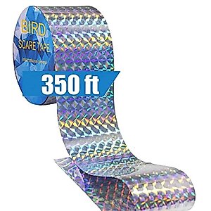 Reflective Scare Tape Ribbon, Double Sided Reflective Tape to Keep Birds Pigeons Crows, Woodpecker Away from Home, Garden (350ft Roll)