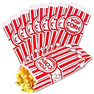 [250 Pack] Popcorn Bags 2 oz - Disposable Paper Popcorn Container, Red and White Striped Leak Proof Flat Bottom for Movie Night Snacks, Concessions, Birthday Party, Circus Carnival Decorations