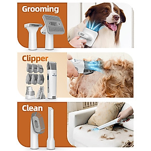 oneisall Dog Hair Vacuum & Dog Grooming Kit, Pet Grooming Vacuum with Pet Clipper Nail Grinder, 1.5L Dust Cup Dog Brush Vacuum with 7 Pet Grooming Tools for Shedding Pet Hair, Home Cleaning