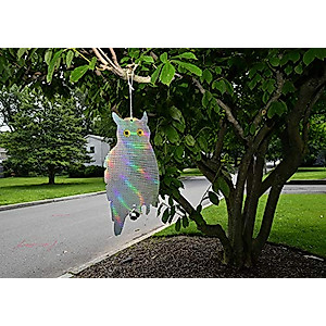 Home-X Guard Owl Decoy for Yard, Reflective Bird Deterrent Decoration with Bells