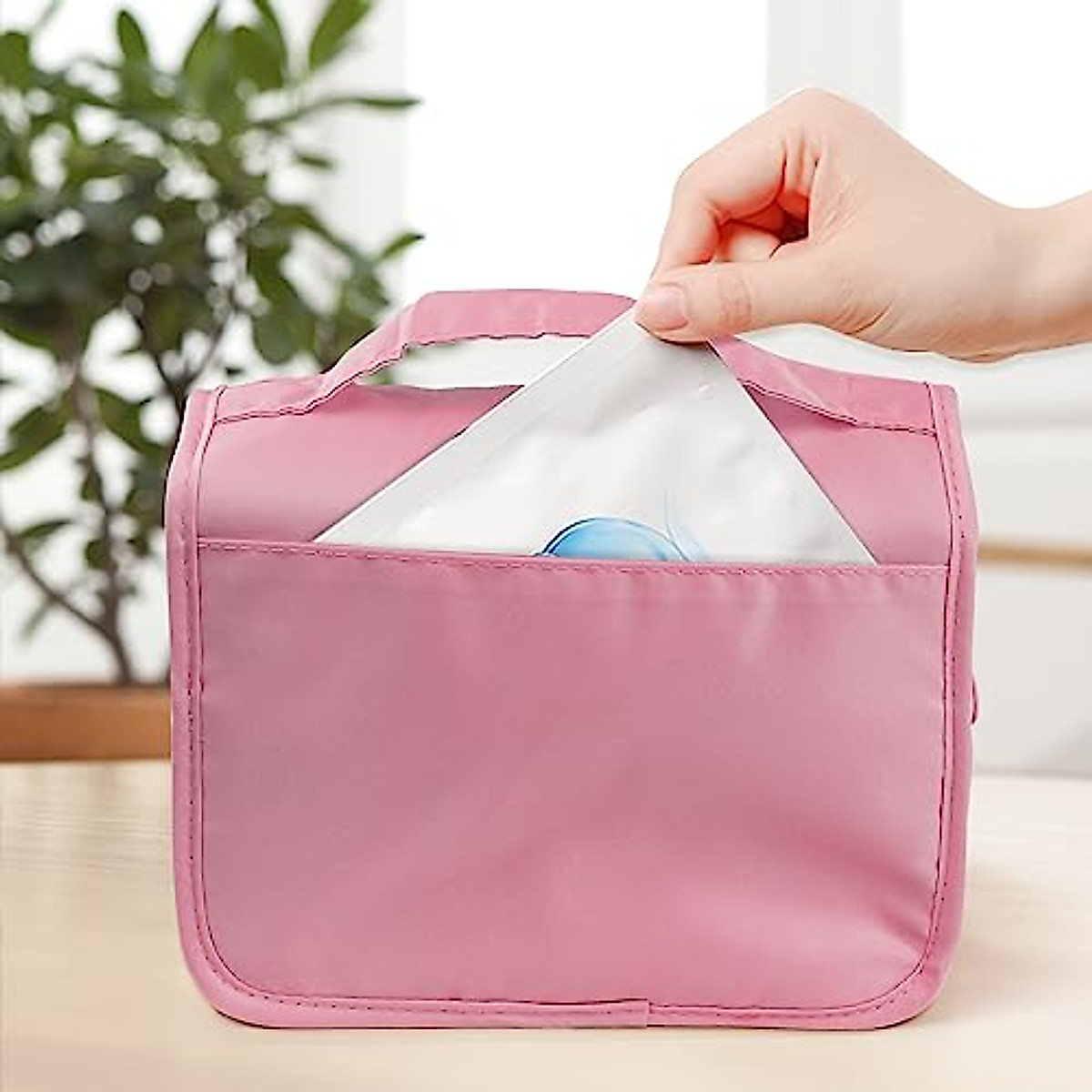 Aosivm Hanging toiletry bag for Women,makeup travel bag,with Jewelry Organizer Compartment,Large Cosmetic Bag Travel Organizer for Bathroom Shower Accessories (pink, Large)