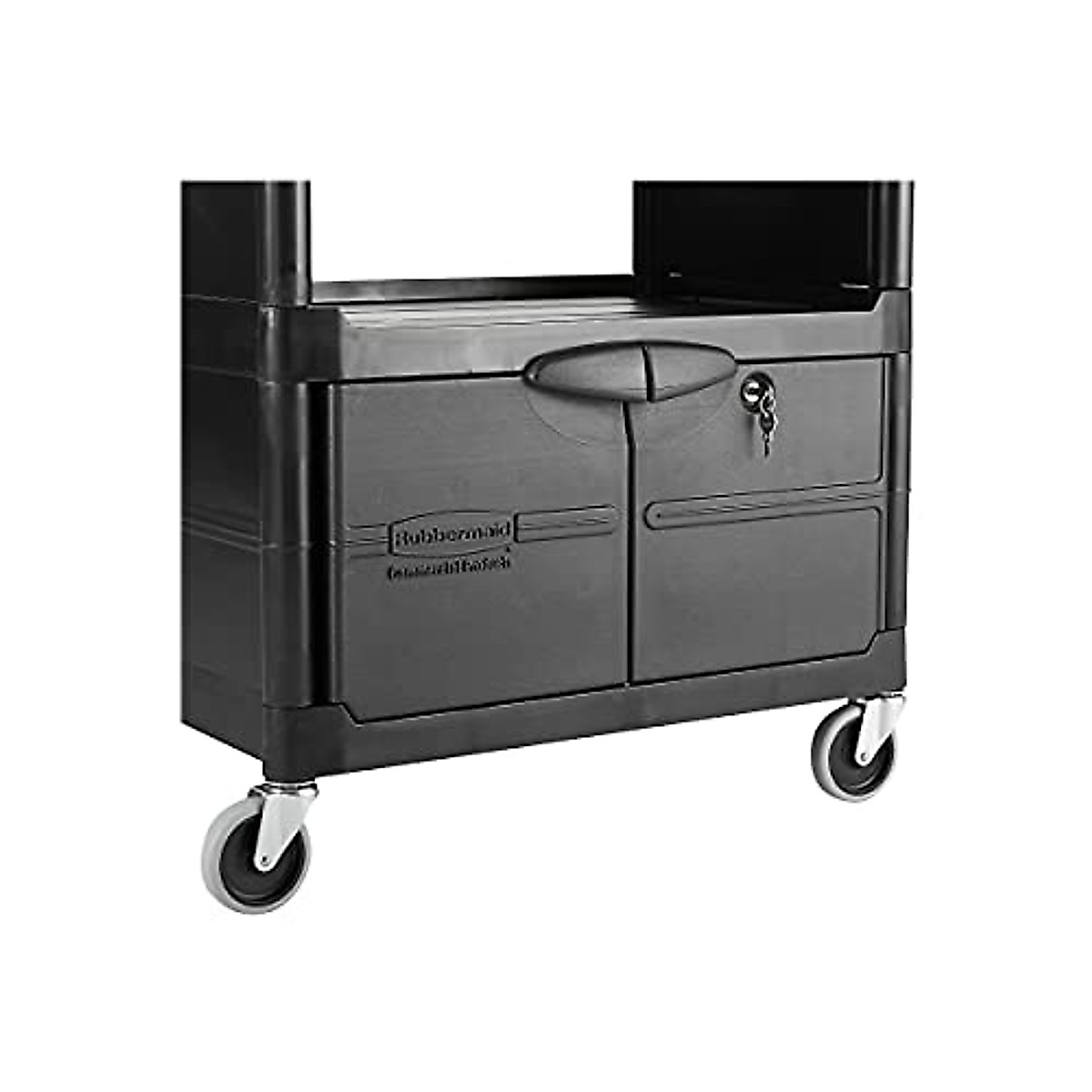 Rubbermaid Commercial Plastic Service and Utility Cart with Cabinet and Sliding Drawer, Black (FG345700BLA) 200 lbs
