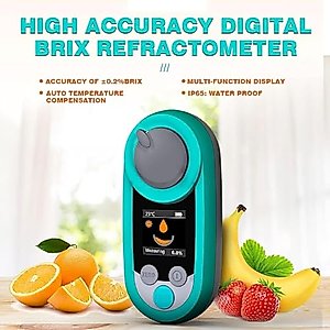 Digital Sugar Meter Refractometer, ±0.2% High Accuracy Brix Meter, 0-53% Range, 3s Fast Measurement, 0.1% Resolution, IP65 Waterproof, for Fruit, Juice, Industrial Solution Concentration