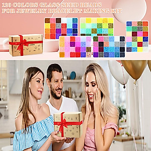 54000pcs Glass Seed Beads for Jewelry Making Kit, 120 Colors 2mm Small Beads with Letter Evil Eye Beads Jump Rings & Charms Pendants for Bracelets Making, DIY, Art and Craft