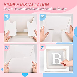 PABUES Baby Boxes with 4 PCS Letters for Baby Shower White Clear Balloon Box Blocks Gender Reveal Decorations and Birthday Party