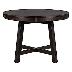 Lasadelgar Farmhouse Extendable Dining Table for 4, Leaf Wood 42" Round to 58" Oval Adjustable Expandable Rustic Kitchen Table, Espresso