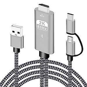 Hdiwousp 2 in 1 Micro USB/Type C to HDMI Cable for All Android Phone, HDMI Adapter 1080P HD HDTV Mirroring Charging Cable to TV/Projector/Monitor 6.6ft