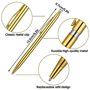 TIESOME Ballpoint Pens, 3 Pack Slim Stainless Steel Metallic Retractable Pens Black Ink 1 mm Nice Gift for Business Office Students Teachers Wedding Christmas (Gold)