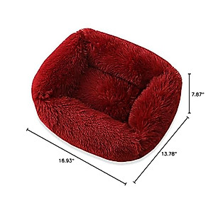 Whipin Bed Xs Size Warm Winter Square Super Soft Sleeping Dog Bed Long Plush Washable Cat Mat Basket Puppy House 1Pcs Wine Red