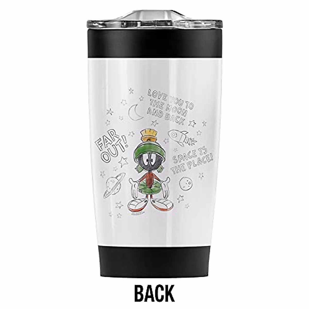 Logovision Looney Tunes Marvin The Martian Moon & Back Stainless Steel 20 oz Travel Tumbler, Vacuum Insulated & Double Wall with Leakproof Sliding Lid | Great for Coffee/Hot Drinks and Cold Beverages