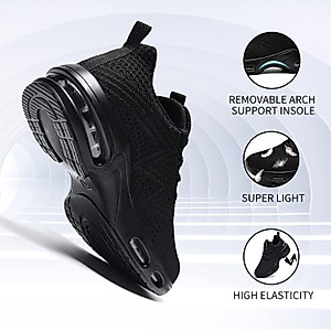 AUPERF Women Air Tennis Shoes Lightweight Running Sneakers Non Slip Walking Workout Fitness Gym Shoes Black 8.5