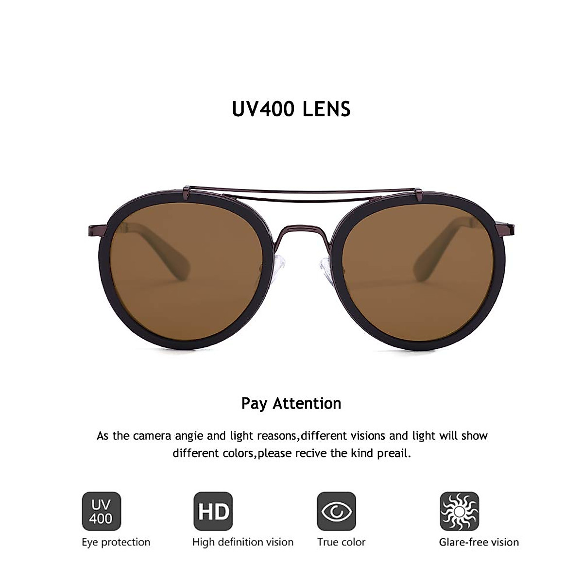 2020 VentiVenti Vintage Steampunk Double Bridge Round Polarized Sunglasses Designer Metal Frame For Women Men Matte Brown Frame/Brown Lens