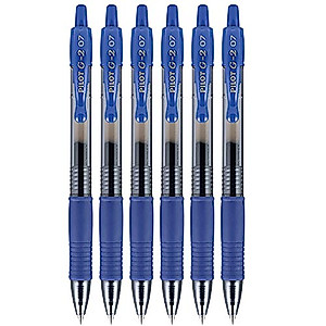 Pilot G2 Retractable Rollerball Gel Pens, Fine Point, 0.7mm, Blue Ink, 6 Count