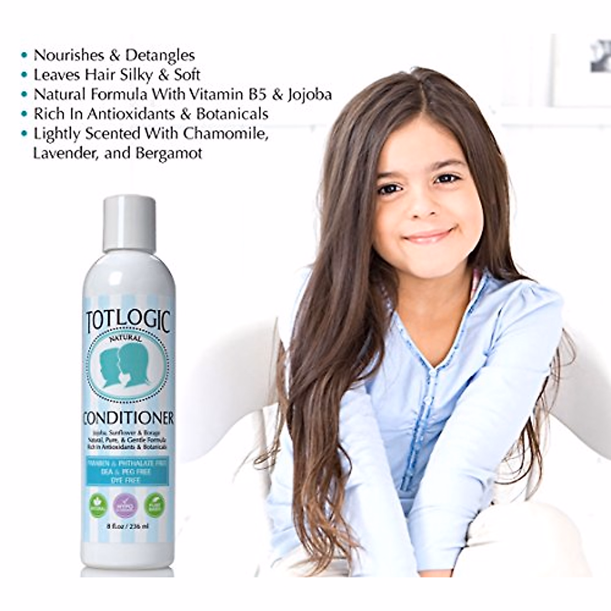 TotLogic Sulfate Free Hair and Scalp Care Set - Shampoo, Conditioner, & Detangling Spray - Gentle, Safe, Made with Natural Essential Oils and Botanicals