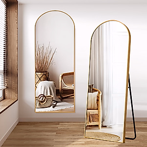 DESBING Arched Full Length Mirror, 64”x21” Floor Length Mirror with Metal Frame, Gold Full Body Mirror for Bedroom Living Room, Free Standing or Wall Mounted or Leaning Against Wall Body Mirror