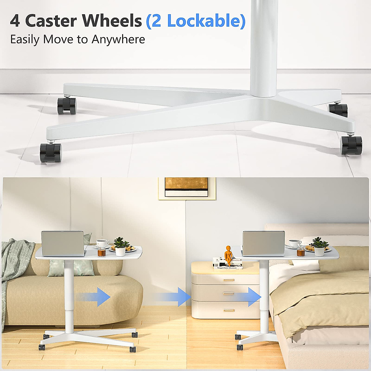 FURNINXS Mobile Standing Desk Height Adjustable Pneumatic Rolling Sit Stand Desk Small Laptop Desk Cart Riser Mobile Podium for Home Office & School