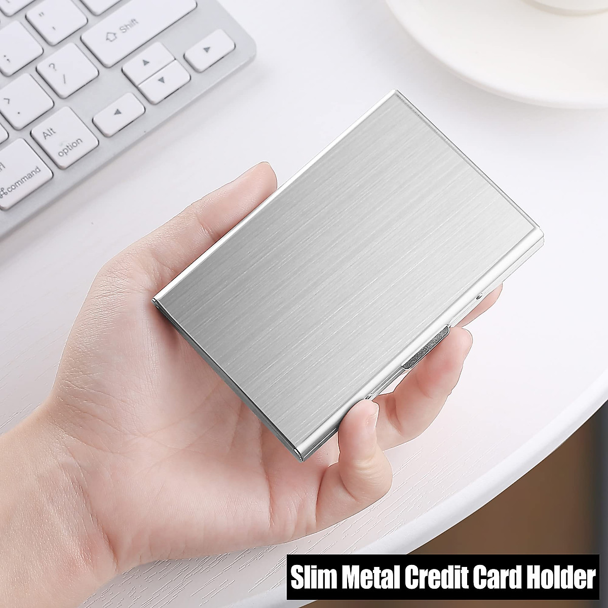 YILANDI RFID Blocking Credit Card Holder Slim Metal Credit Card Wallets Stainless Steel Card Case Portable Business Card organizer for Women or Men (silver)