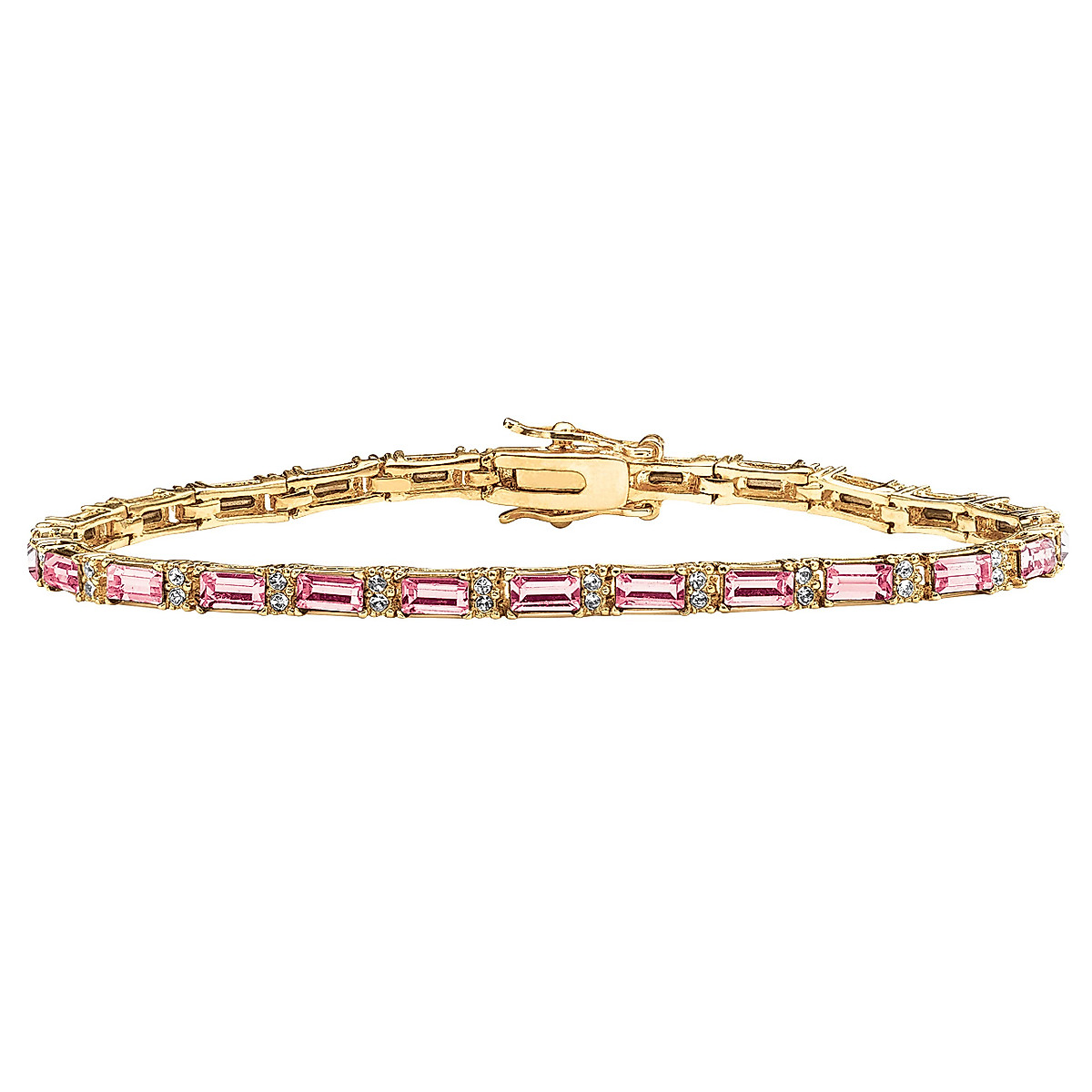PalmBeach Yellow Gold-plated Emerald Cut Simulated Birthstone Tennis Bracelet (3mm), Box Clasp, 7.5 inches Month 6