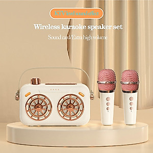 Karaoke Machine with One/Two Wireless Microphones.Portable Bluetooth Karaoke Speaker for Adults and Kids with Dual Speakers Supports TF/USB, AUX in for Party, Birthday (White with Single Microphone)