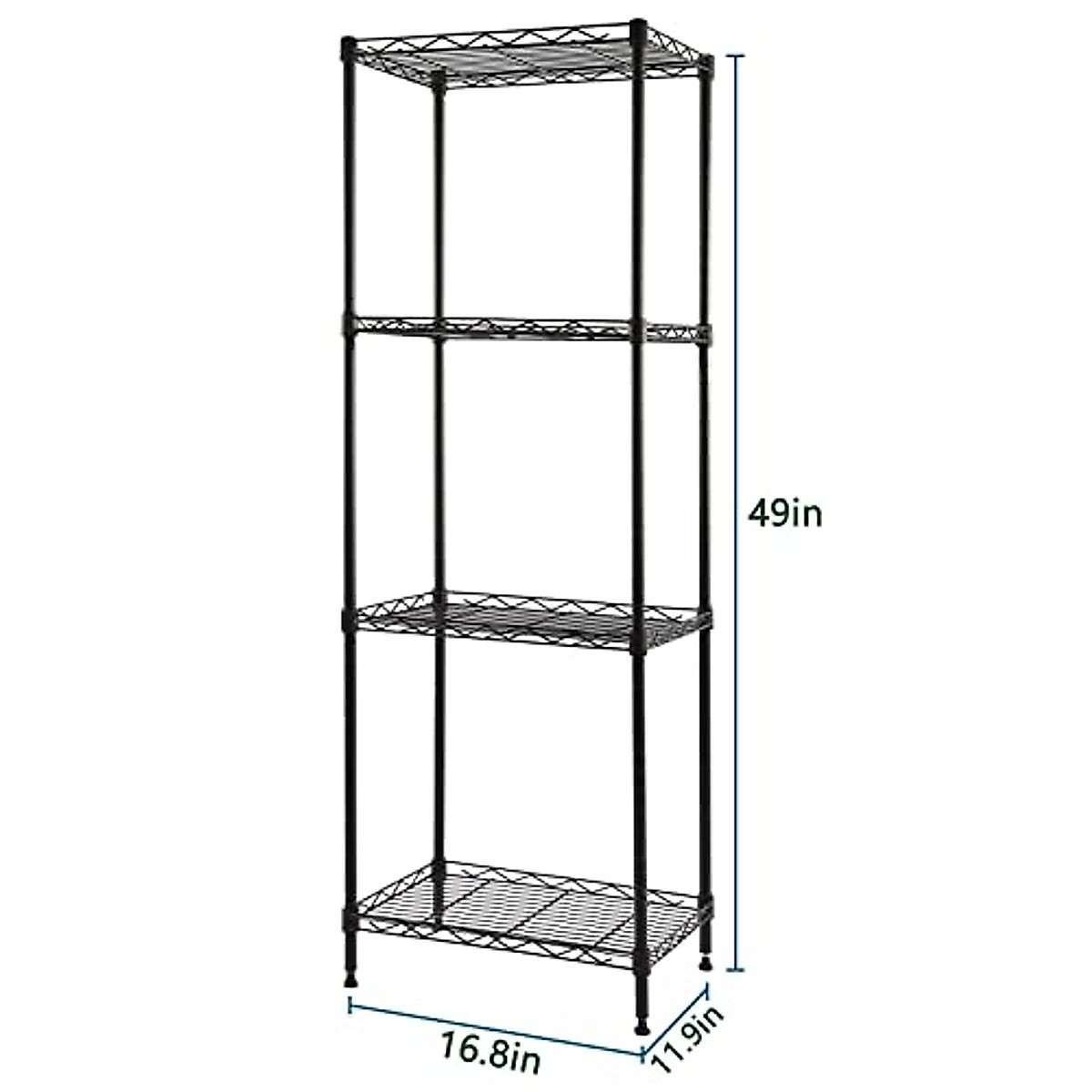 YOHKOH 4-Tier Wire Shelving Metal Storage Rack Adjustable Shelves for Laundry Bathroom Kitchen Pantry Closet (Black, 16.8L x 11.9W x 49H)
