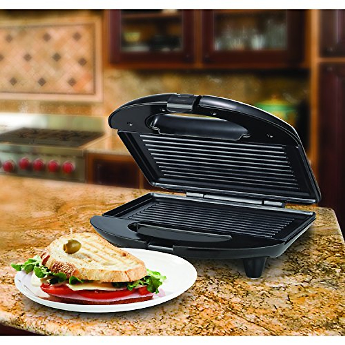 Brentwood Panini Press and Sandwich Maker Non-Stick, 9.75" x 9.75" x 3.75", Black