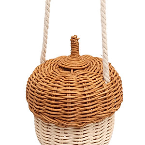 Kids Rattan Storage Basket, Handmade Acorn Shaped Basket, Hand Woven Decorative Acorn Shaped Basket Bag, Mushroom Shape Decorative Woven Basket for Boys Girls Photography Props(Small Shoulder Bag)