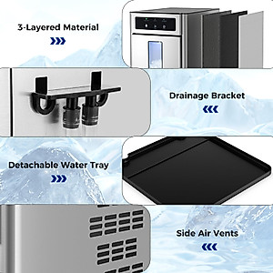 COSTWAY Nugget Ice Maker Countertop, 40 Lbs/24H Soft Ice, Pebble Ice Maker with Self-Cleaning Function, LED Light, Manual and Auto Water Refill, Stainless Steel Ice Maker for Home Bar Party Office