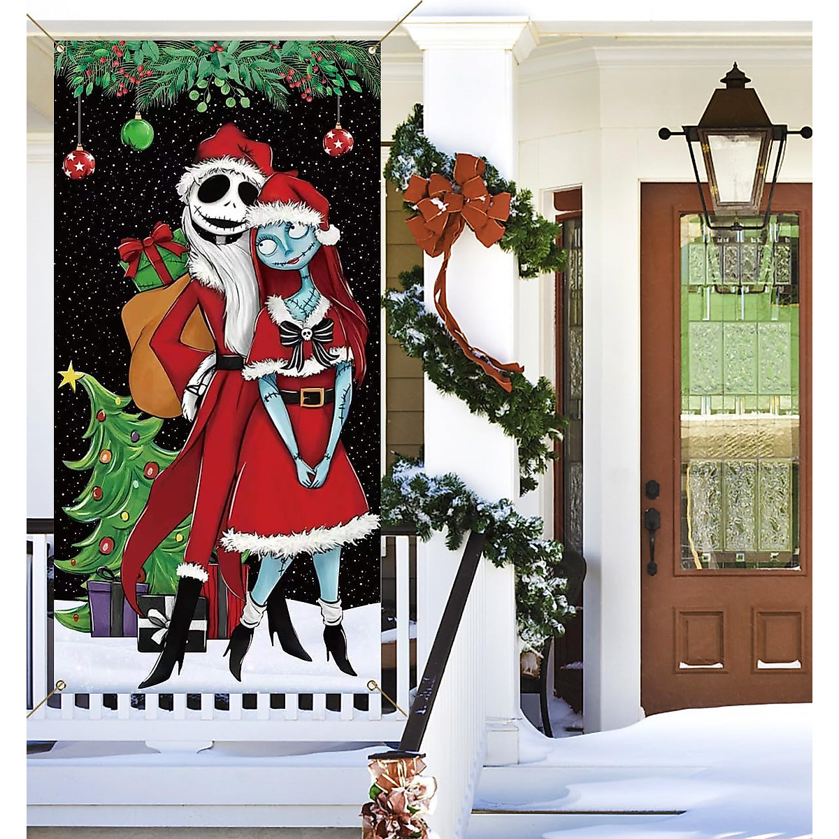 Christmas Door Cover The Nightmare Before Christmas Winter Holiday Party Front Door Banner Photography Home Porch Decoration