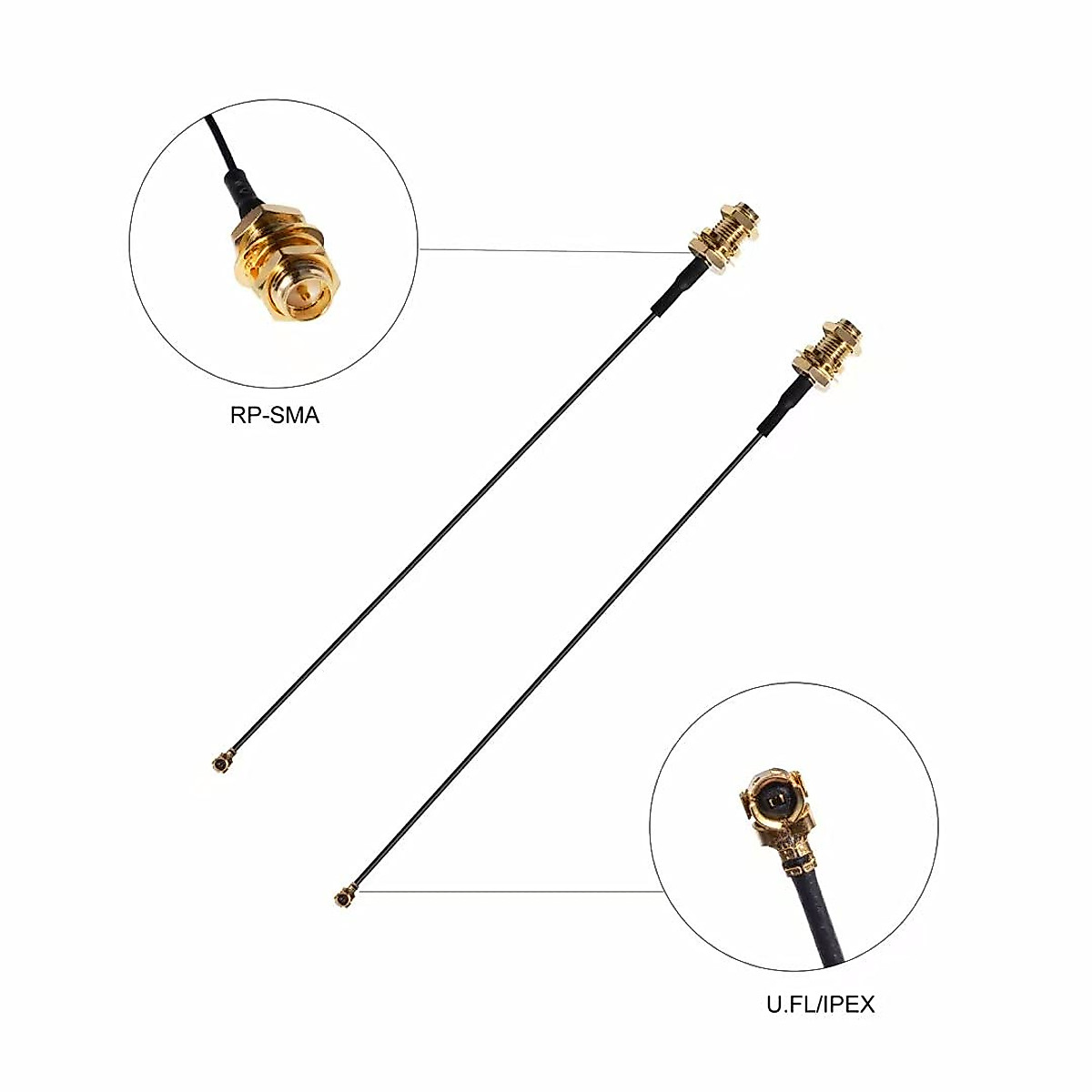 2 x 8dBi WiFi RP-SMA Male Antenna 2.4GHz 5.8GHz Dual Band +2 x 15CM U.FL/IPEX to RP-SMA Female Pigtail Cable for Mini PCIe Card Wireless Routers, PC Desktop, Repeater, FPV UAV Drone and PS4 Build
