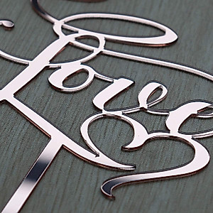 Love Cake Topper - Wedding/Engagement/Bridal Shower/Anniversary/Birthday/Bachelorette/Confession Party Decorations Supplies, Mirror Rose Gold Acrylic
