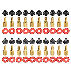 Connectors (20x Screw+20x Motherboard Riser +20x Washer) 6.5mm 6-32-M3 Computer Golden Motherboard Riser+Screws + Red Washers