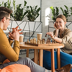 Funshpiel Magnetic Wood Checkers and Chess Set – Premium Handcrafted Chess Board Set with 2 Extra Queens, Chess and Checkers Set for Kids and Adults, Compact and Foldable Design, 15-inch Board Games