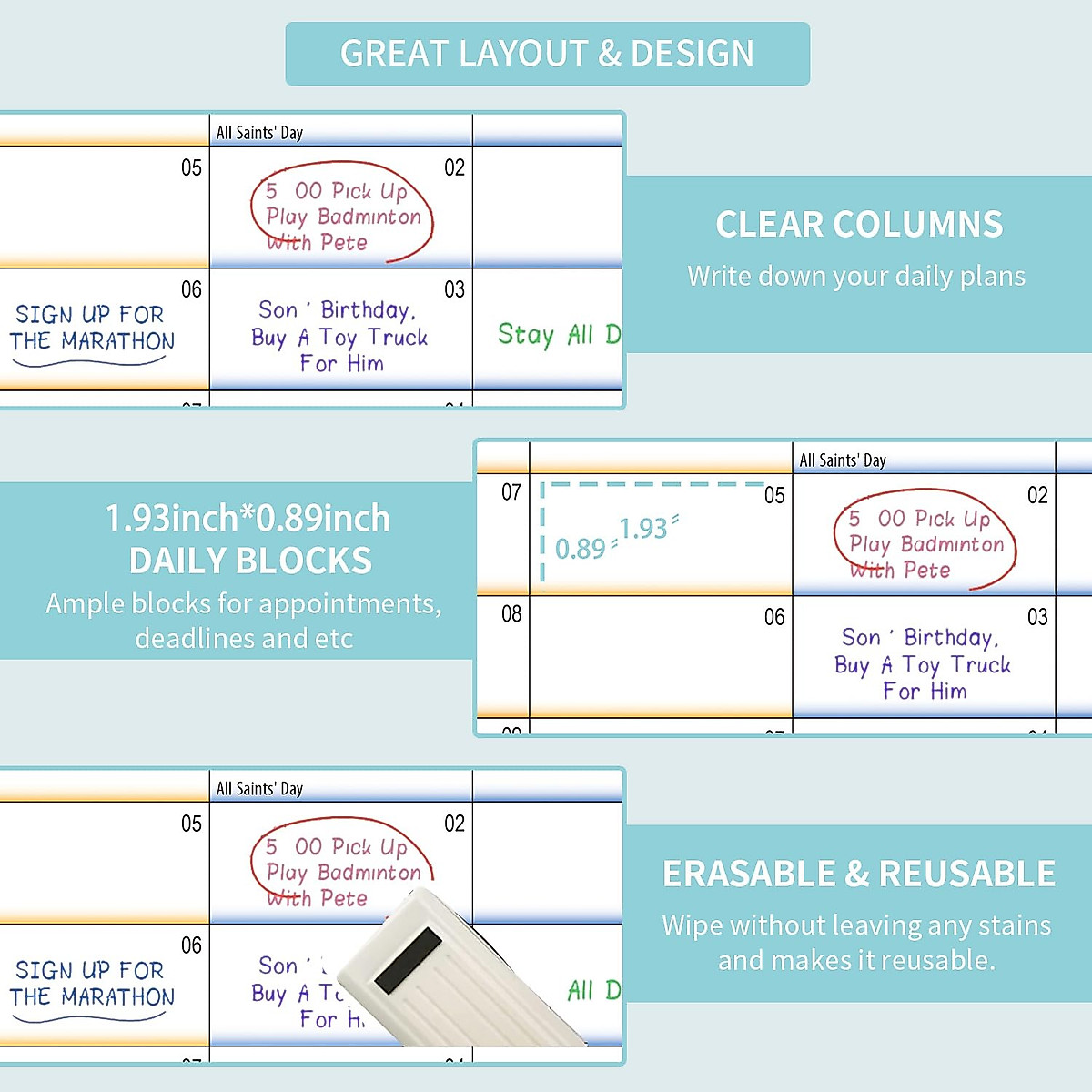 Ziphius Large Dry Erase Calendar for Wall - 12 Month Horizontal/Vertical Blank Calendar Planner, 24" x 36", Erasable & Reusable, Great Layout Whiteboard Calendar Dry Erase for Home, Office, and School