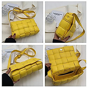 Womens Woven Soft Leather Crossbody Handbag Purse, Small Shoulder Messenger Bag Clutch Wallet Square Bag (Khaki)