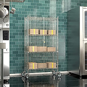 Krollen Industrial NSF Mobile Wire Chrome Security Cage Kit - 18" x 36" x 69" with 4 Shelves