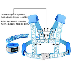 Blisstime 2 in 1 Reflective Toddler Leash -Anti Lost Wrist Link for Toddlers -Toddler Harness,Baby Leash,Leash for Toddlers,Wrist Leashes,Child Leashes for Toddlers,Not Easy to Open Without Key (Blue)